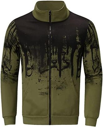 Generic Veste Longue Homme - Mode homme manteau chaud veste Splash-ink col montant veste décontractée sport fermeture éclair ample chaud sweat vestes Veste D 