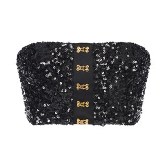 Elisabetta Franchi Sequin Bandeau Top mit Schmuckhaken - - Tops - Damen - Schwarzk - S