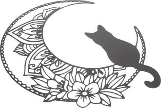 Hemobllo Mondf&ouml;rmiger Wandbehang aus Schmiedeeisen mit Katzenskulptur Metall Wanddeko f&uuml;r Haus und Garten