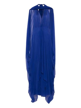Alberta Ferretti robe longue &agrave; d&eacute;tail de cape - Bleu
