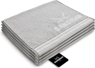 Sansibar Gästetuch Doubleface 4er 30x50 cm Handtuch Seiftuch Zweifarbig 100% Baumwolle Gestreifte Borde Silber/Weiß
