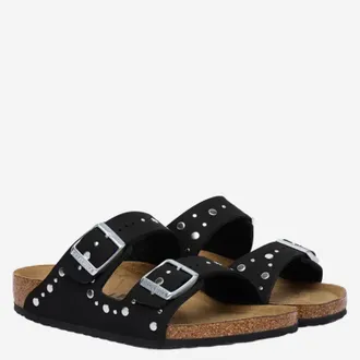Birkenstock Kids Sandals Arizona Rivet Black Leather Flip Flops