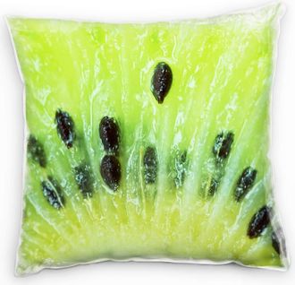 Paul Sinus Art Macro, gr&uuml;n, schwarz, Kiwi Deko Kissen 40x40cm f&uuml;r Couch Sofa Lounge Zierkissen - Dekoration zum Wohlf&uuml;hlen