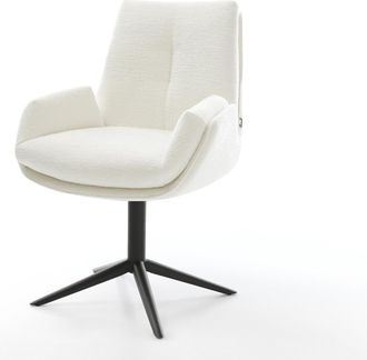DELIFE Drehstuhl Clea-Flex Boucl&eacute; Soft Beige Fu&szlig;kreuz Schwarz 360&deg; drehbar Wippfunktion, Esszimmerst&uuml;hle