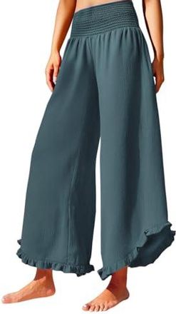 Generic Pantalon L&eacute;ger Femme Ete en Lin Taille Elastique Pantalon Ample en Coton et Lin pour Femmes Couleur Unie &Agrave; La D&eacute;contract&eacute; Taille Haute Pliss&eacute; Irr&eacute;guli