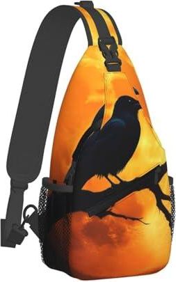 Generic L&eacute;ger Sacoche Homme Bandouliere Pleine Lune Noir Gothique Gothique Corbeau Oiseau Sling Sac &agrave; Bandouli&egrave;re Casual Sling Sac &agrave; Dos pour Voyage Camping C