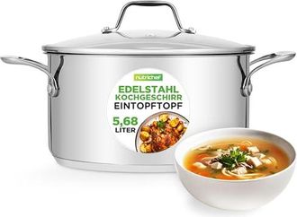 Nutrichef NutriChef Edelstahl Kochtopf 5.68 L mit Glasdeckel | Induktion & Gas geeignet | 18/8 Suppentopf & Nudeltopf | Hitzebeständig bis 260 °C | Für alle Her