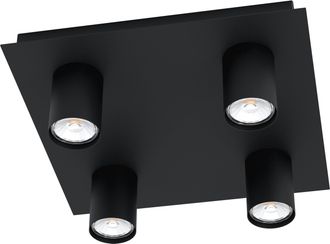 Eglo LED Deckenleuchte Valcasotto, 4 flammige Deckenlampe minimalistisch, Deckenstrahler aus Metall, Wohnzimmerlampe in Schwarz, LED Spots warmweiß, GU10, 
