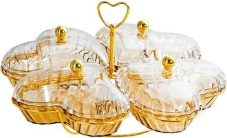 MagiDeal Servierteller für Trockenfrüchte und Snacks, unterteilte Servierschalen, herzförmige Aufbewahrungsbox für Lebensmittel, Vorspeisenteller mit 4 Fächern