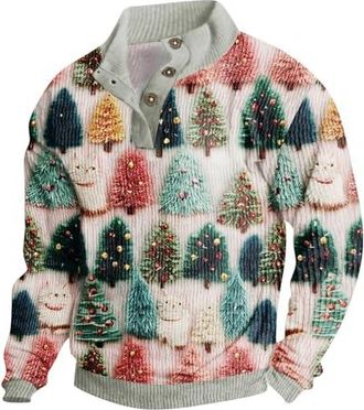 Generic Pull à col rond pour homme en velours côtelé tendance flocon de neige imprimé graphique sweatshirt surdimensionné à manches longues en velours côtelé 