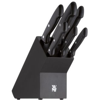 WMF Classic Line Messerblock mit Messerset 7-teilig, Messerblock schwarz best&uuml;ckt, 6 Messer, Buchenholz-Block, Spezialklingenstahl