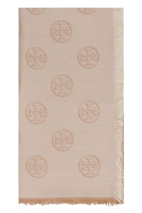 Tory Burch Womens Scarf Camel Silk-Wool Scarfs