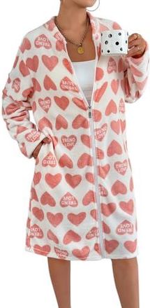 ORANDESIGNE Peignoir de Bain Femme Court Robe de Chambre Polaire Peignoir Polaire Peignoirs Hiver Robe Peluche avec Fermeture &eacute;clair C Rose XL