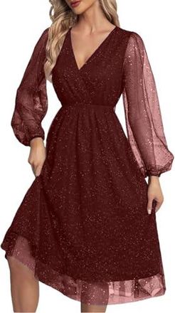 Generic Robe Femme Pas Cher - Robe Longue &agrave; Paillettes Scintillantes pour Femmes Col en V Manches Longues Paillettes Moulante Robes De Soir&eacute;E Club Combinaison