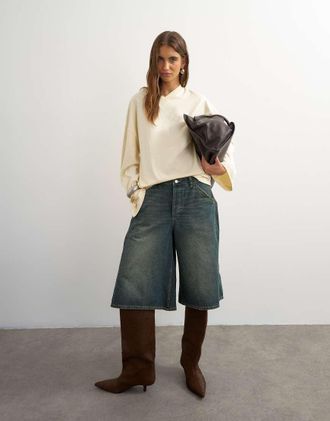 Topshop culotte baggy taille basse urban bleu d&eacute;lav&eacute;-Marron