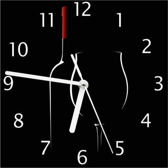 Wallario Design-Wanduhr Rotwein bei Nacht aus Glas, Motiv-Uhr Gr&ouml;&szlig;e 20 x 20 cm, wei&szlig;e Zeiger