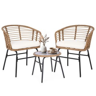 Costway Costway Set Salotto Salottino Mobili Giardino Esterno 2 Posti Tavolo Tavolino Rotondo Vetro Sedie Divanetti Divano Poltrone Cuscino Imbottito Morbido 