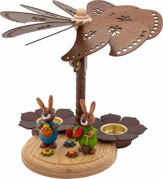 Seiffener Volkskunst Jan Legler | Osterdeko Pyramide Osterpyramide erzgebirgische Holzkunst | 25 cm | Hasen mit Küken & Möhre