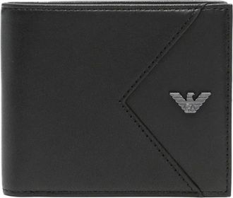 Emporio Armani Homme, Accessoires, Noir, Taille: ONE Size Portefeuille Bifold en Cuir Nappa avec Détails Géométriques