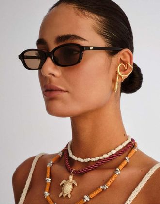 Le Specs Honey Pot - Lunettes de soleil rectangulaires fines &agrave; verres marron - Noir