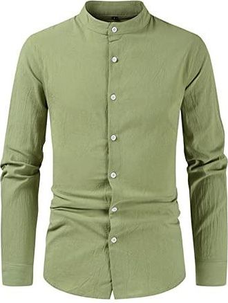 Generic ofeirhz Chemise pour homme &agrave; manches longues et col rond en coton boutonn&eacute;e pour le printemps et lautomne - Chemise d&eacute;contract&eacute;e intelligente douce et