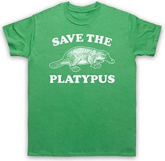 My Icon Art and Clothing Save The Platypus Duck Billed Platypus Animal Rights Protest Slogan T-Shirt des Hommes, Vert, Large