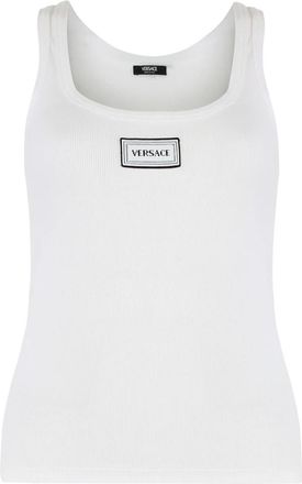 Versace Femme, Tops, Blanc, Taille: 36 FR D&eacute;bardeur c&ocirc;tel&eacute; en coton stretch