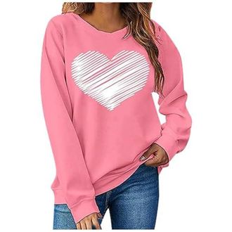 Generic 2026 Saint Valentin Femme Automne Saint Valentin Question Th&egrave;me : Mode Confortable D&eacute;contract&eacute; Imprim&eacute; Col Rond Manches Longues Sans Capuche Top, rose