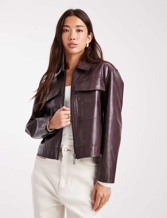 French Connection Kastige Cropped-Fit-Jacke in Pflaume aus PU-Rot