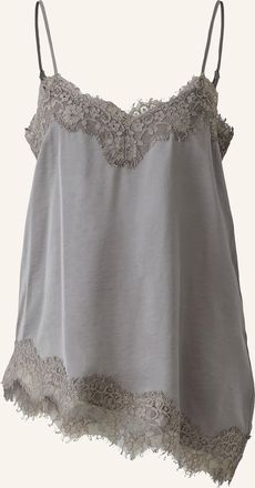 Oui Satintop Mit Spitze grau