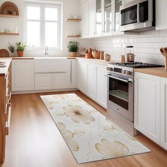 Generic Tapis de Couloir Long 65 x 240 cm, Poil Ras Antid&eacute;rapant Tapis pour Porte Buanderie, &Eacute;l&eacute;gant G&eacute;om&eacute;trique Dor&eacute; Floral Lignes Long Entr&eacute;e Doux pour Inte