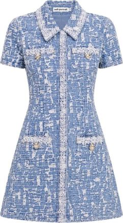 Self Portrait Denim-Minikleid mit Struktur - - Dresses - Damen - Blau - S