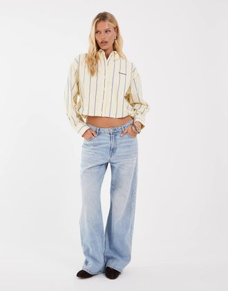 Tommy Jeans Cropped-Hemd aus Baumwolle mit gelben Streifen