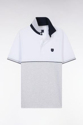 Eden Park Polo &Agrave; Manches Courtes En Coton Stretch Bicolore Gris Coupe Ajust&eacute;e