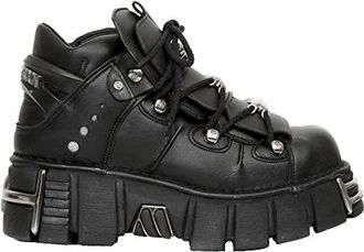 New Rock M-106-VS1 Bottes Punk Rock Unisexe en Cuir v&eacute;g&eacute;tal Noir m&eacute;tallis&eacute;