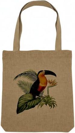 Fabulous Sac Shopping Tote Bag Aspect Lin - Ara Oiseau Tropical Exotique Jungle Toucan Perroquet - Sac de Courses Toile Epaisse 360g Beige Naturel Cabas Port&eacute; 