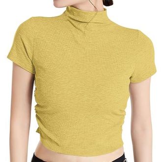 Generic Hauts courts d&eacute;contract&eacute;s &agrave; manches courtes pour femme - Coupe ample - Col haut - Tendance - Minceur - Flatteuse - Demi-chemises de sortie - T-shirt m