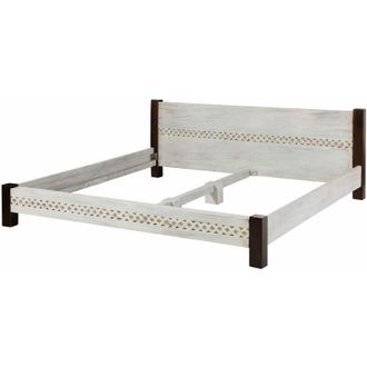 Massivmoebel24 Bett Mango / Akazie 140x200x75 wei&szlig; gewachst castle-antik 403