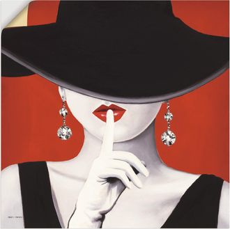 Artland ARTland Wanddeko Wandtattoo selbstklebende Vinylfolie 40x40 cm Frau Hut Stil Lippenstift Beauty Mode Moderne Kunst Schwarz Wei&szlig; Rot K8BI