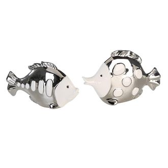 Casablanca Fisch P&auml;rchen Fischepaar wei&szlig;-silber Porzellan Dekoration Badezimmer 22,5 / 23 cm