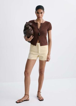 Mango Short en jean revers effiloch&eacute;s jaune pastel - Femme - 32 - MANGO