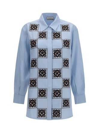 Alemais Womens Shirt Grace Pale Blue Linen