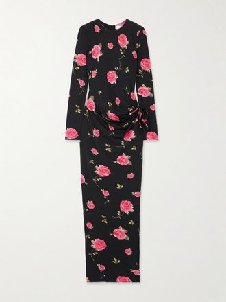 Magda Butrym Robe Aus Stretch-jersey Mit Blumenprint Und Applikationen - Schwarz