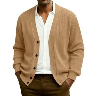 Generic NYSBH Veste dhiver &agrave; manches longues filet&eacute;e pour homme Couleur unie Pull d&eacute;contract&eacute; en tricot pour homme, marron clair, 5XL