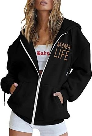 Generic Sweat &agrave; capuche pour femme - Automne - Hiver - Longue veste de surv&ecirc;tement 2026 - Avec capuche - Fermeture &eacute;clair - Manteau surdimensionn&eacute; - Y2k - Loi