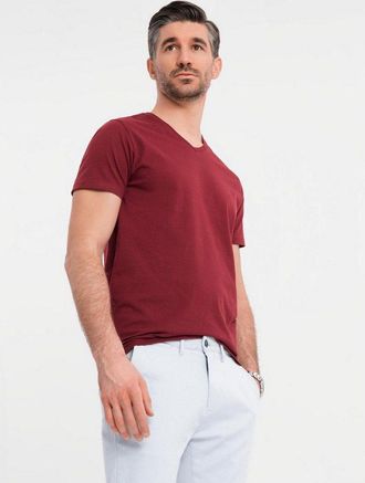 Ombre T-Shirt BASIC Herren T-Shirt aus klassischer Baumwolle mit V-Ausschnitt Jacquard-Label mit Branding in der Seitennaht