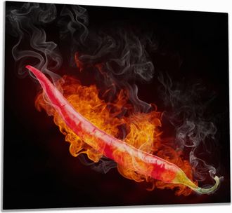 Wallario Herdabdeckplatte/Spritzschutz aus Glas, 1-teilig, 60x52cm, für Ceran- und Induktionsherde, Heiße, brennende Chili-Schote vor schwarzem Hintergrund