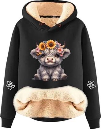 Generic Sweat de No&euml;l pour femme avec imprim&eacute; vache des Highlands - Doublure en polaire - Doux et chaud - Pull de No&euml;l d&eacute;contract&eacute; &agrave; manches longues - Pour un