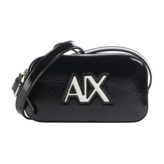 A|X Armani Exchange Schwarze Gl&auml;nzende Logo-Schultertasche - - Bags - Damen - Schwarzk - ONE SIZE