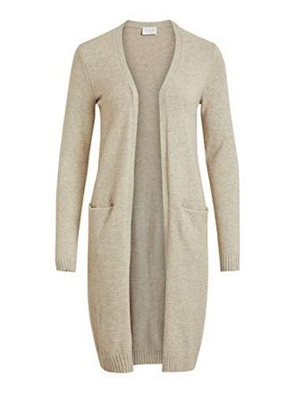 Vila Vila Cardigan-Noos Viril L/S Long Knit Cardigan pour Femme, Mélange Naturel., XXL